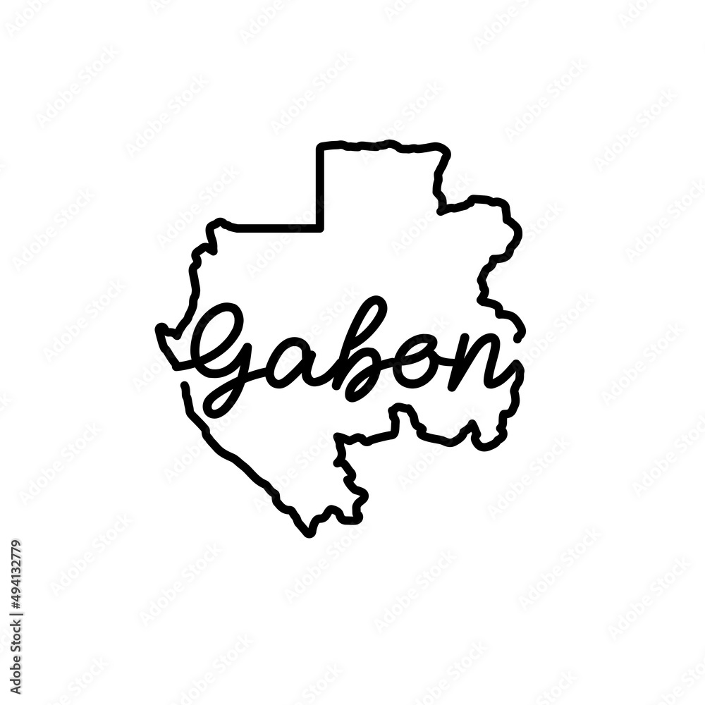 Gabon outline map with the handwritten country name. Continuous line ...
