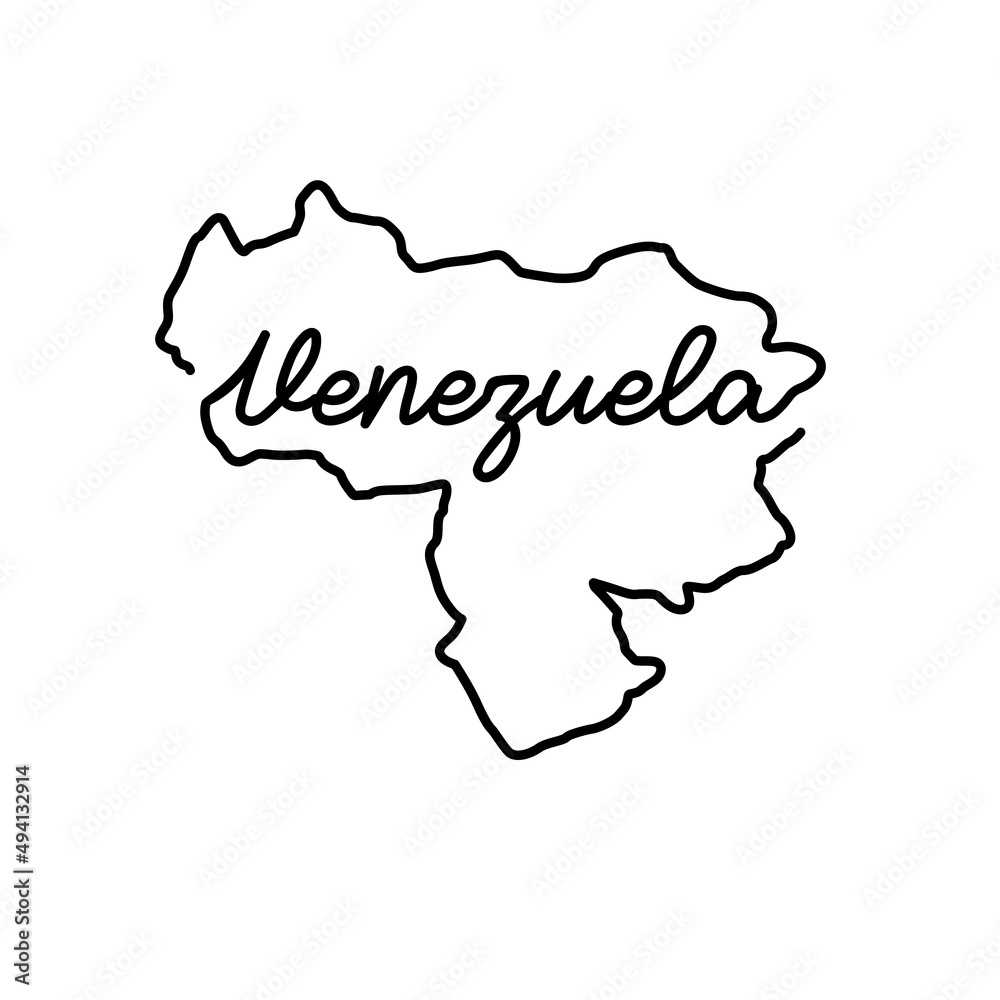 Venezuela outline map with the handwritten country name. Continuous ...