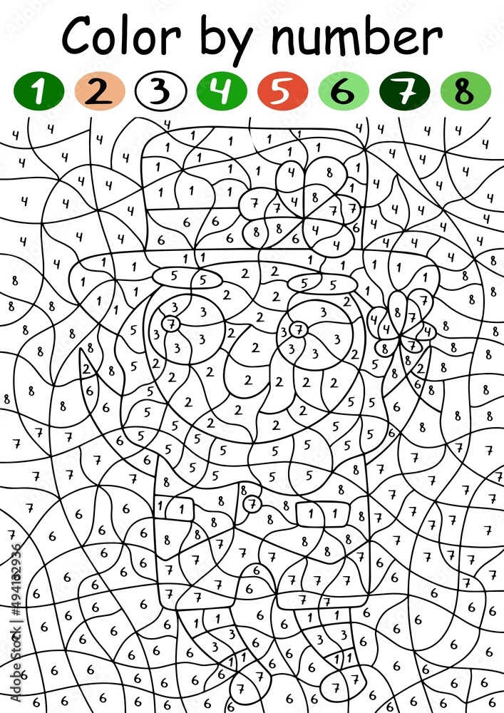Happy St Patrick's day color by number game with little leprechaun ...