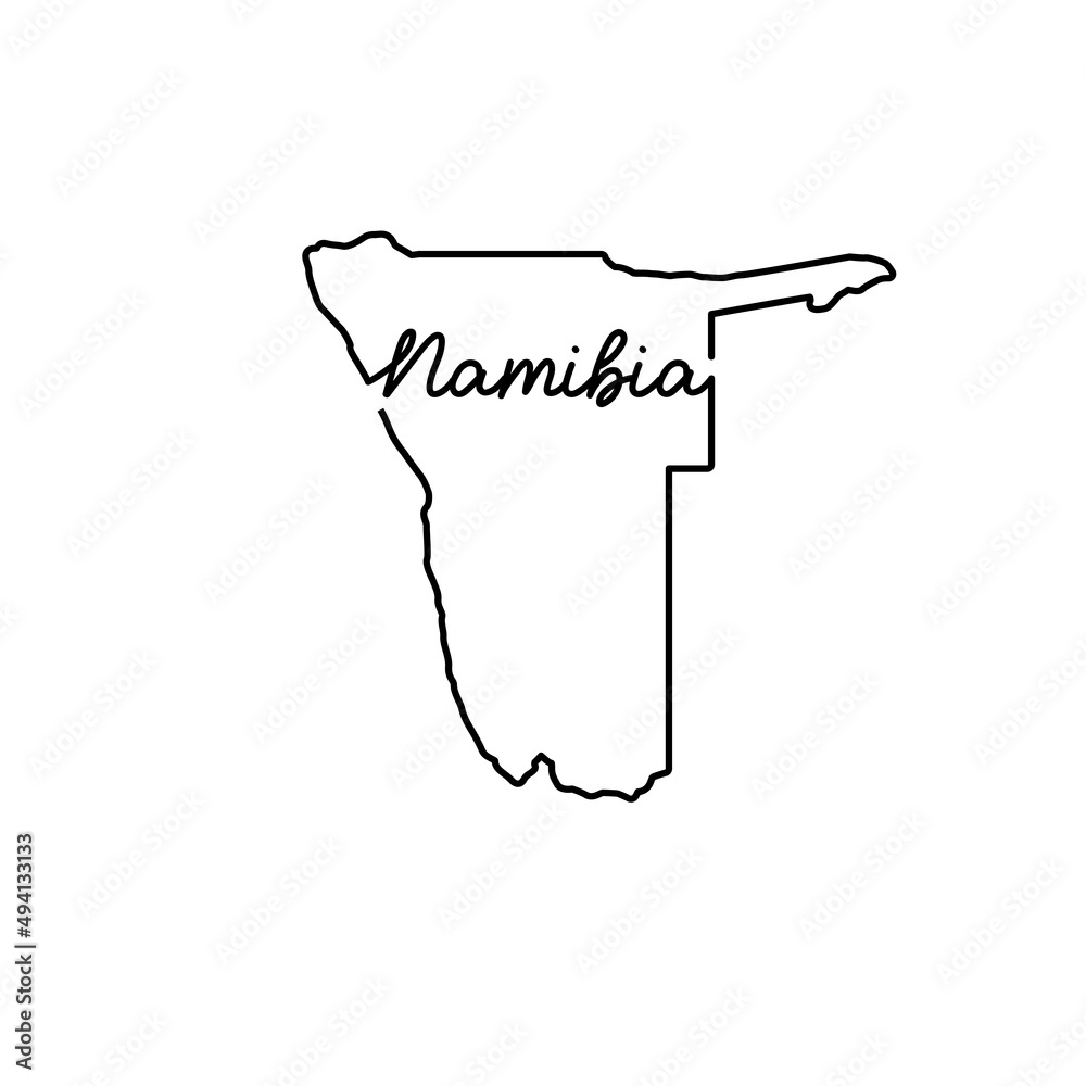 Namibia outline map with the handwritten country name. Continuous line ...