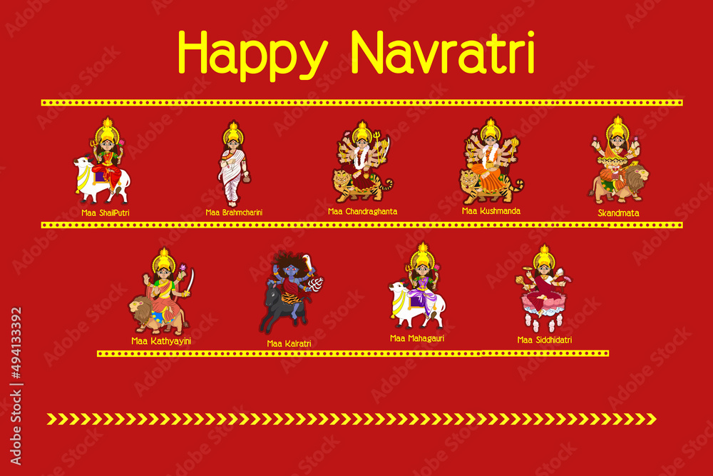 Happy Navratri - Goddess Durga - All nine Forms of Durga Maa Stock ...