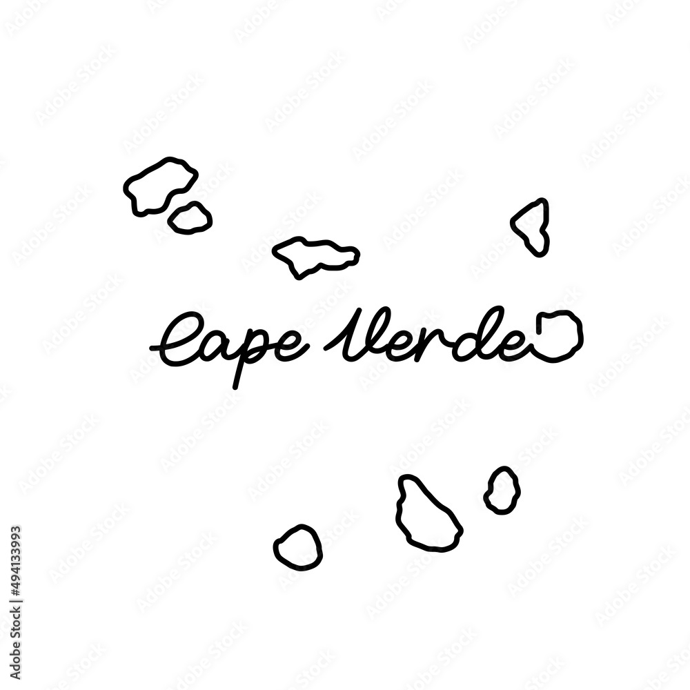 Cape Verde outline map with the handwritten country name. Continuous ...