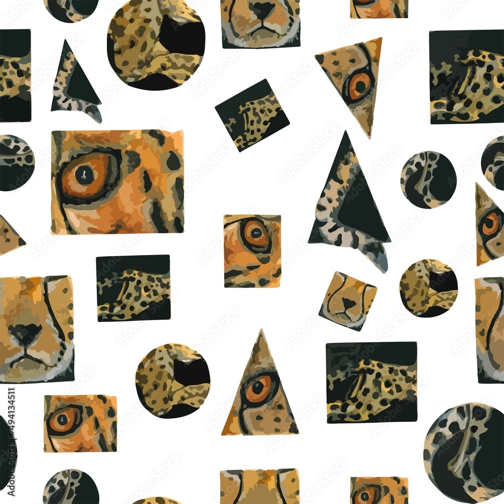pattern cheetah in geometric shapes, yellow eye of a wild cat, square ...