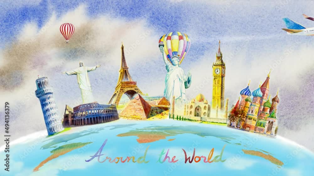 Landmark painting animation travel famous landmarks of the worlds ...
