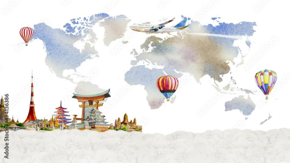 Landmark painting animation travel famous landmarks of the worlds ...