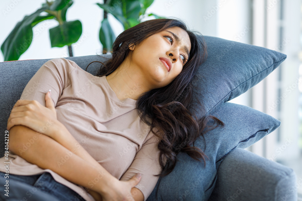 Asian young stressed depressed thoughtful lonely sadness female model ...