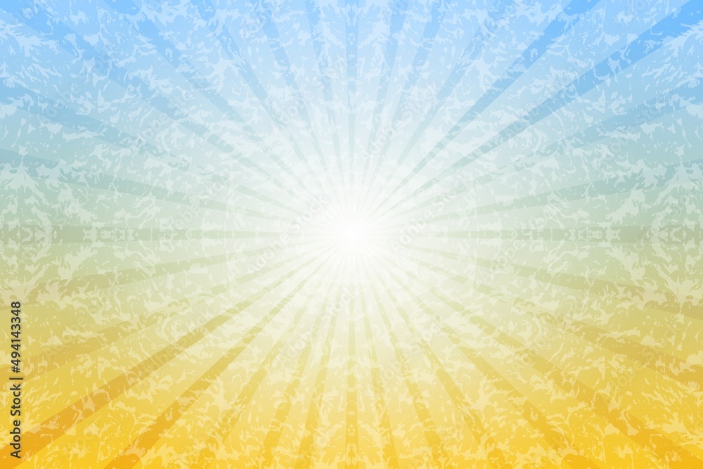 Abstract blue and yellow background with sun ray. Summer vector ...