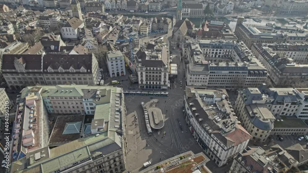 Aerial view of famous Parade Square (German Paradeplatz) with tram ...