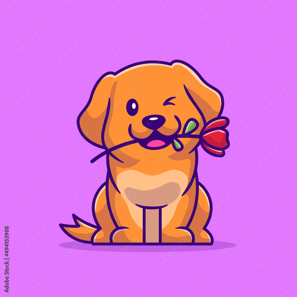 Cute Dog With Rose Cartoon Vector Icon Illustration. Animal Flower Icon ...