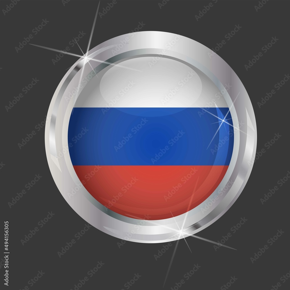 Flag of Russian Federation in circle. 3D effect. Glossy and shiny ...