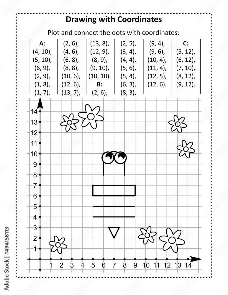 Coordinate graphing, or drawing by coordinates, math worksheet with ...