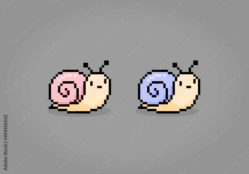 8 bit pixel of snail. Animal pixel for game assets and cross stitch ...