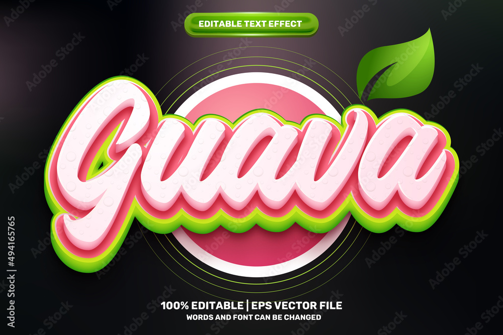 Fresh Guava 3D Nature logo mock up template Editable text Effect Style ...