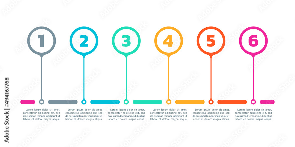 Step infographic with 6 numbers. Timeline info graphic with six ...