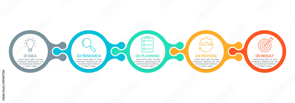 5 step infographic template with business icons. Process, presentation ...