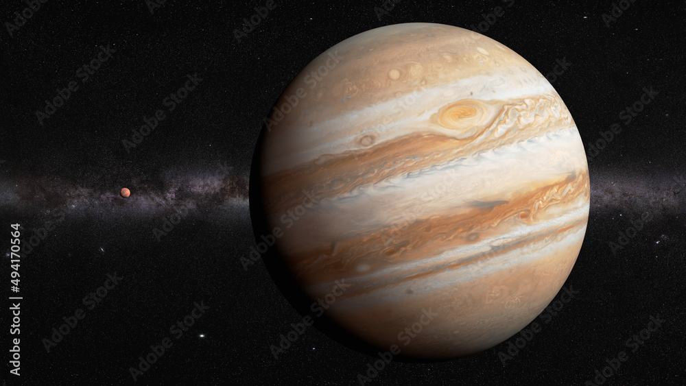 realistic 3d illustration of Jupiter and Mars planet size comparison ...