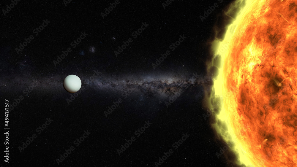Uranus planet around the sun realistic 3d illustration. 8k resolution ...