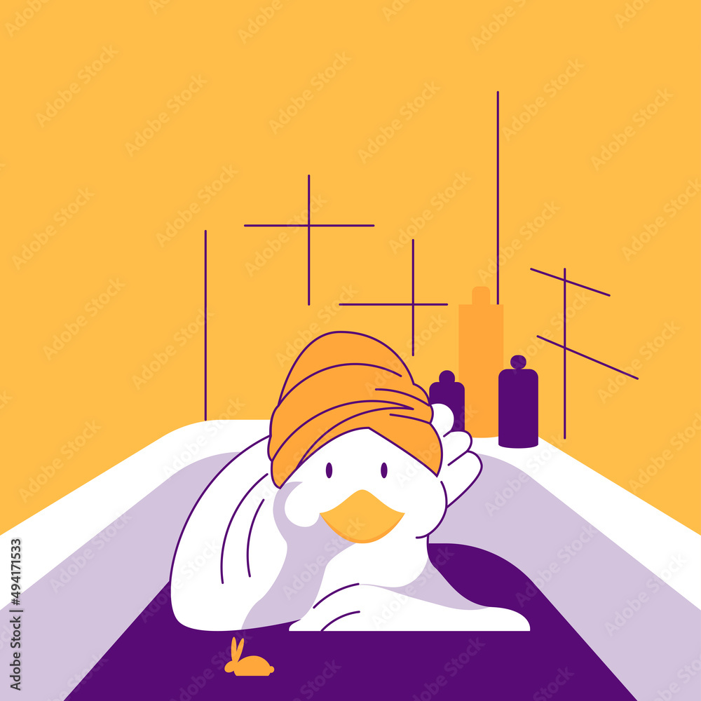 Cheerful duck. Bird poster design with human needs and daily situations ...