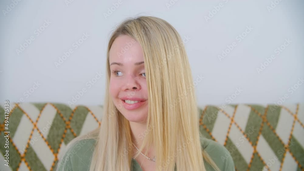 Victim of abuse smiling in camera. Ukrainian woman with prosthetic eye ...