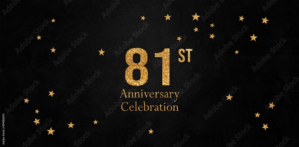 81st Anniversary celebration. Golden number 81 with golden stars ...