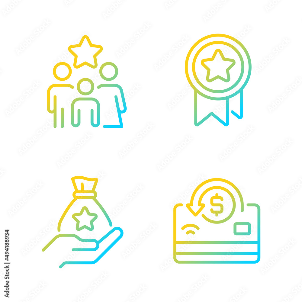 Cash awards gradient linear vector icons set. Benefits program. Family ...