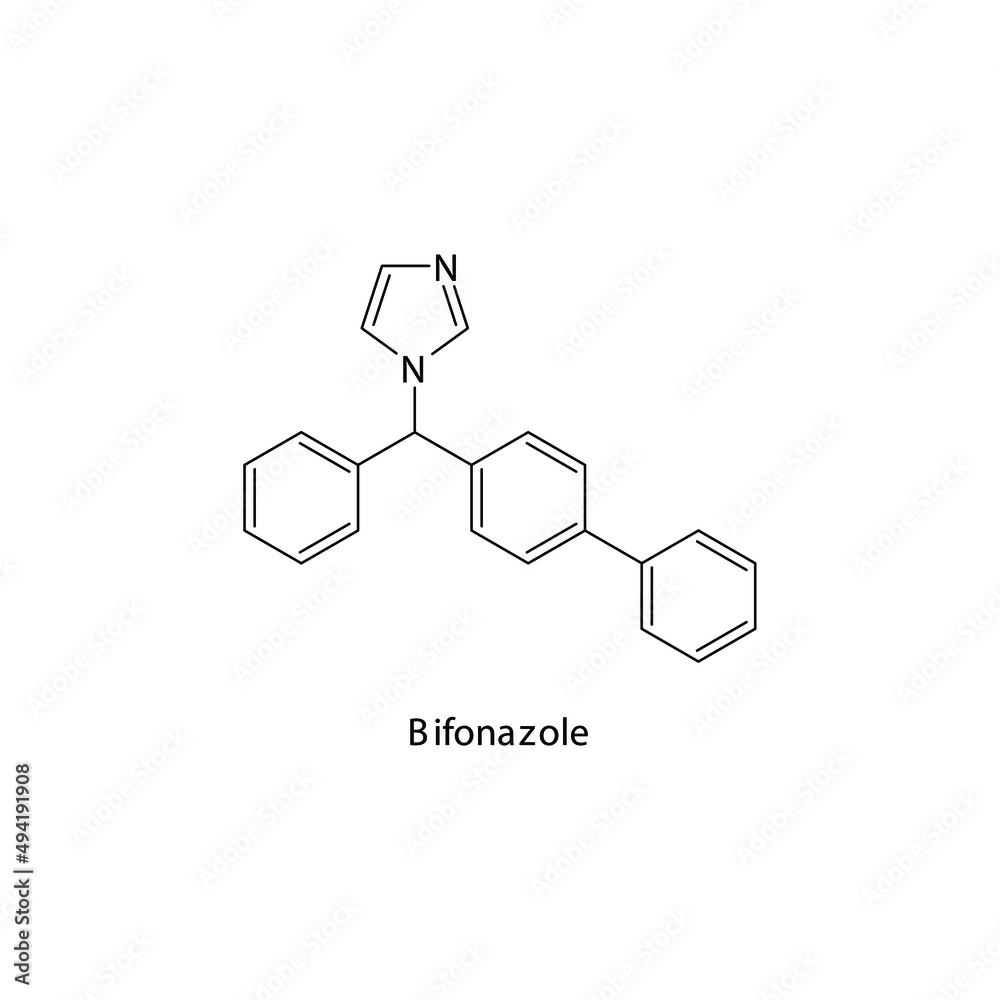 Bifonazole molecular structure, flat skeletal chemical formula. Azole ...