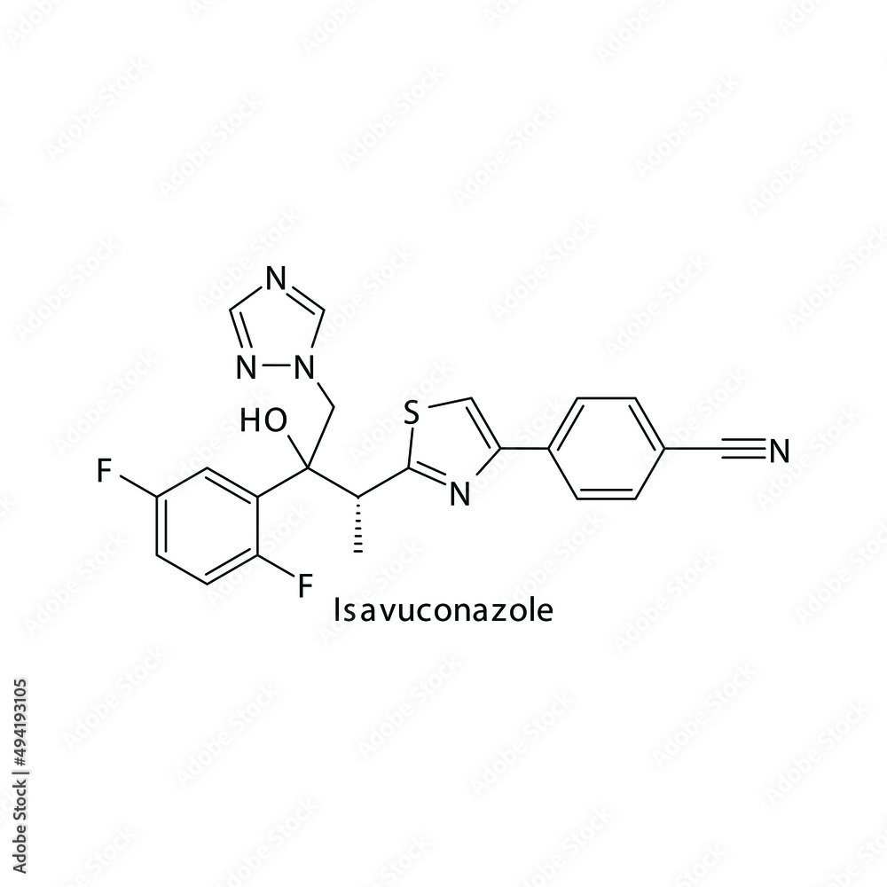 Isavuconazole Molecular Structure Flat Skeletal Chemical Formula isavuconazole-molecular-structure-flat-skeletal-chemical-formula