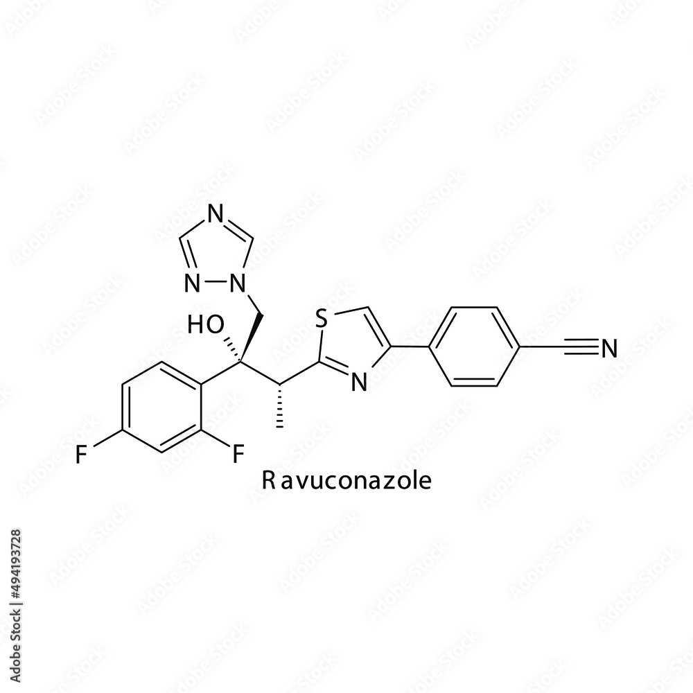 Ravuconazole molecular structure, flat skeletal chemical formula. Azole ...