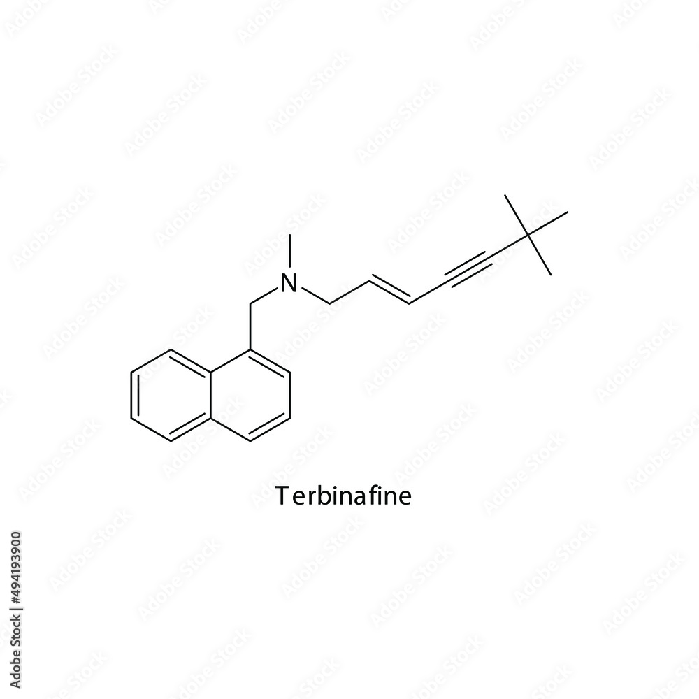 Terbinafine molecular structure, flat skeletal chemical formula ...