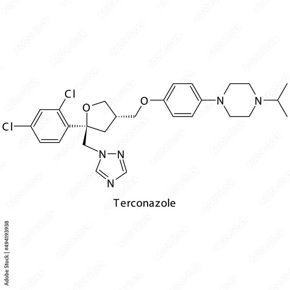 Terconazole molecular structure, flat skeletal chemical formula. Azole ...