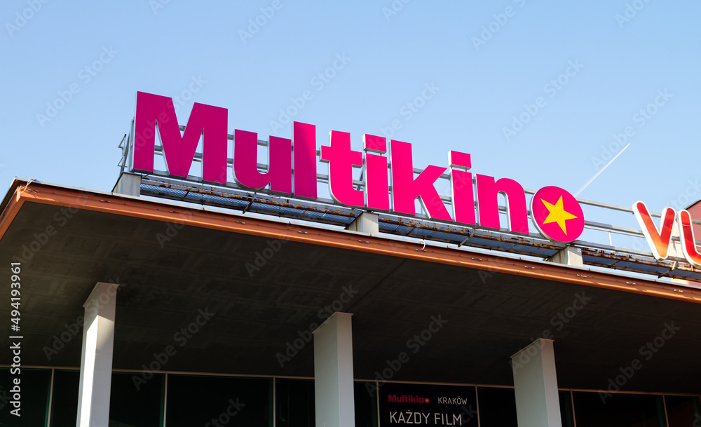 Multikino Kraków, cinema company logo sign. Polish multiplex chain on ...
