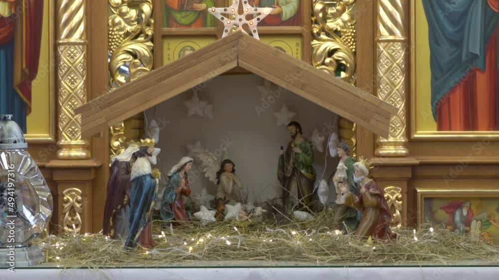 Vidéo Stock Christmas nativity scene with hay,nativity scene of Jesus ...