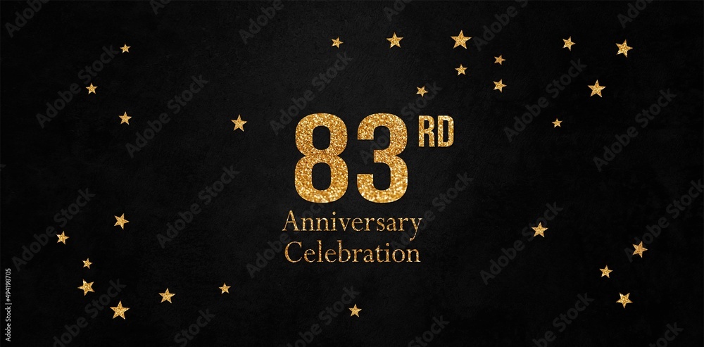 83rd Anniversary celebration. Golden number 83 with golden stars ...