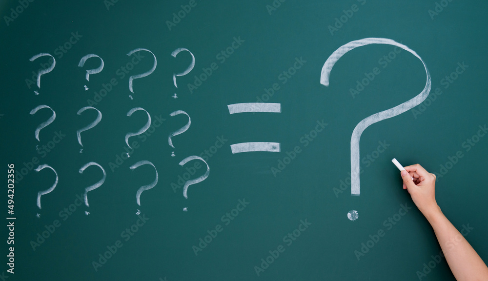 Question marks written on blackboard Stock Photo | Adobe Stock