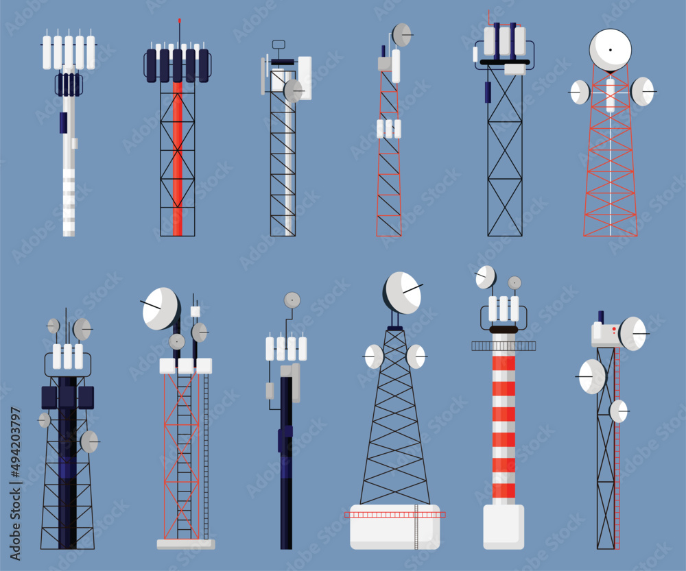 Poster Telecom towers vector illustrations set – Muurposter | Europosters