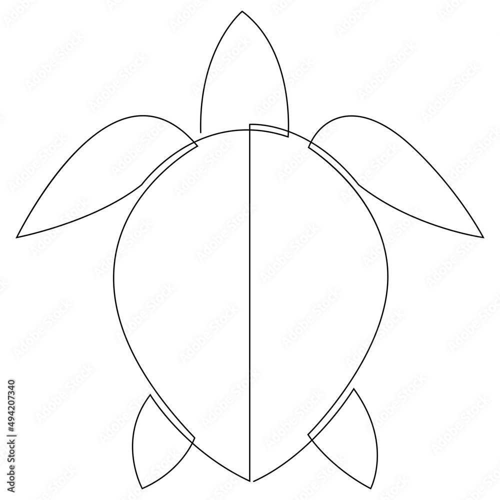 Minimal drawing of sea turtle animal drawn by single continuous line ...