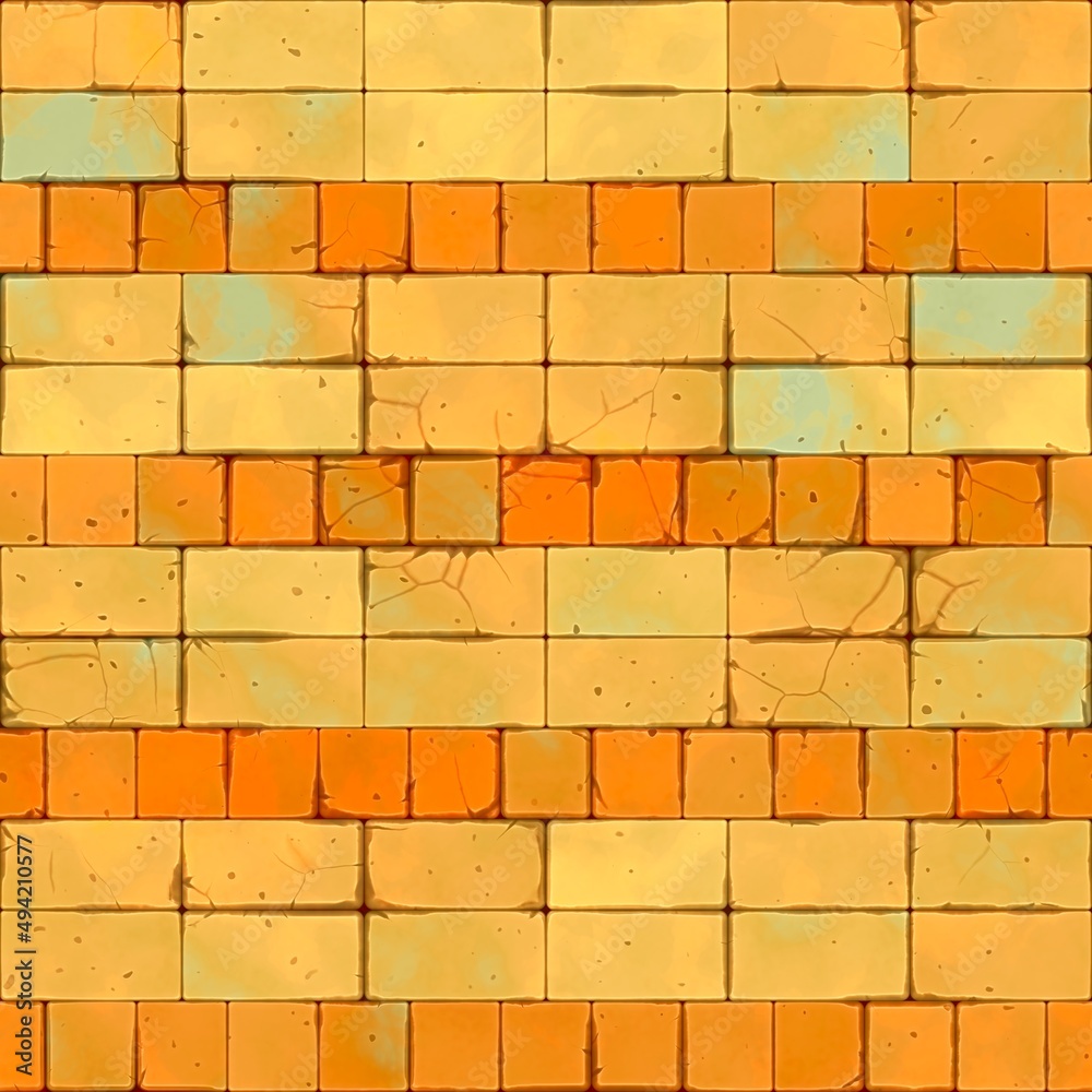 Cartoon cracked floor tiles. Ground wall tiles background, ancient old ...