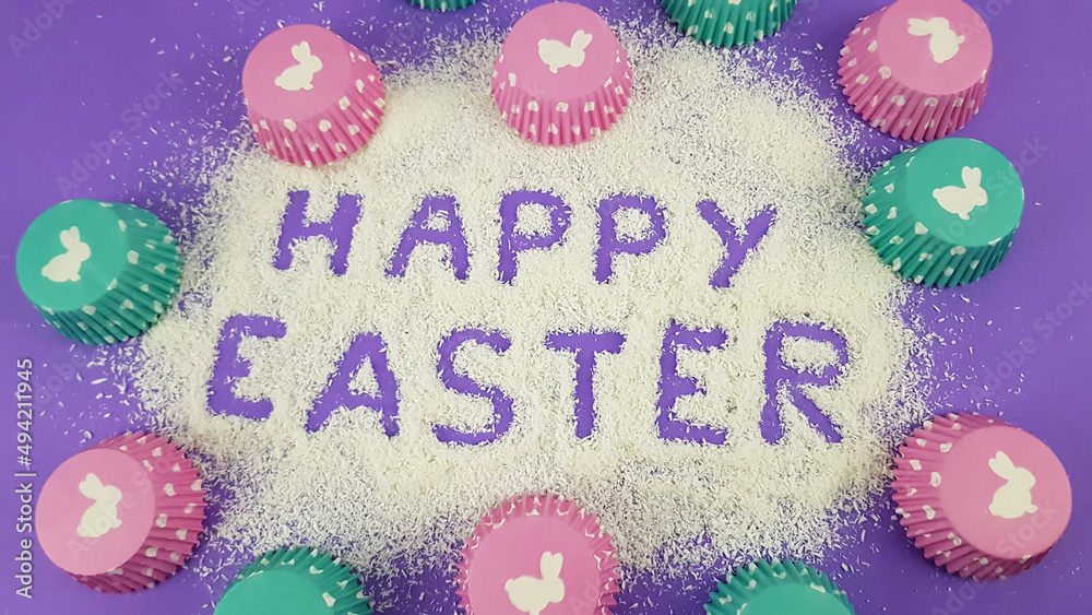 happy Easter is written on a purple lilac background. according to ...