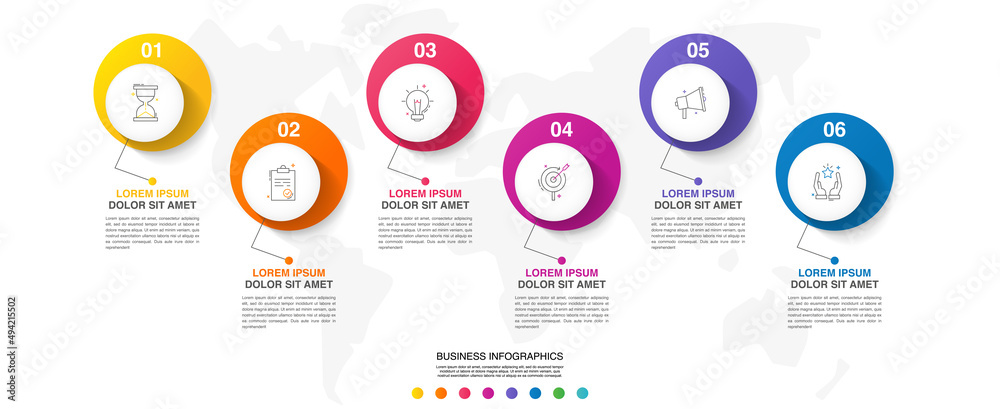 Vector circle infographics. Modern business timeline template with six ...