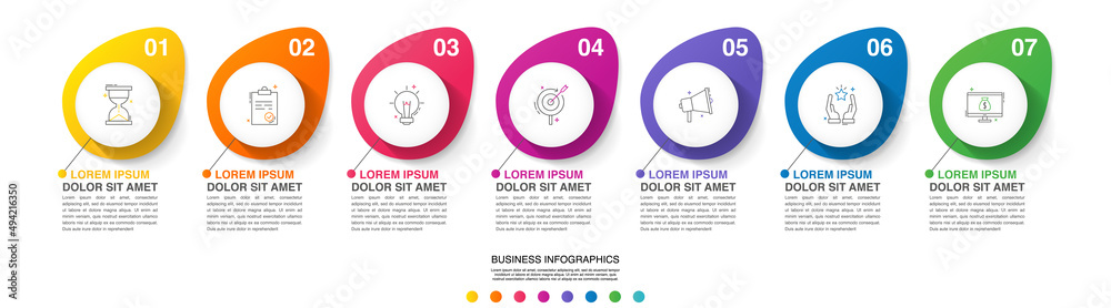 Vector line infographics with 7 circles, labels. Modern business ...