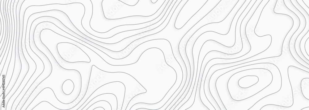 White gray topographic line contour map background, geographic grid map ...