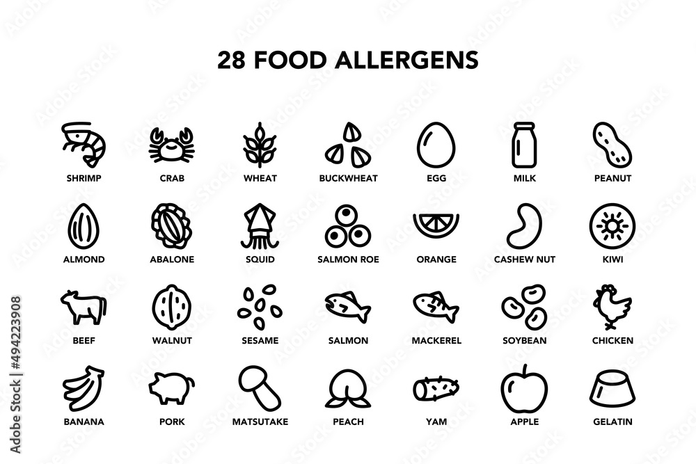 Food allergen icon set on white background Stock Vector | Adobe Stock