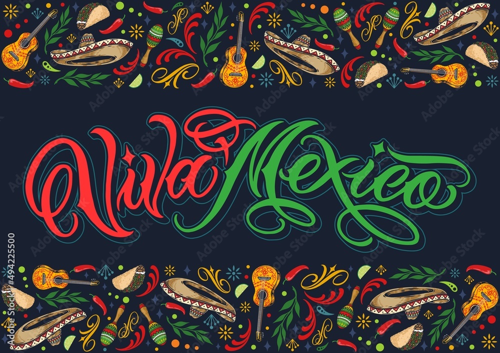 Viva Mexico banner with borders Stock Vector | Adobe Stock