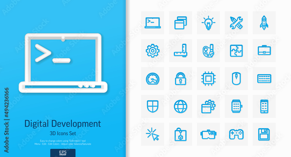 Vector 3d realistic style icons set. Illustration with digital ...