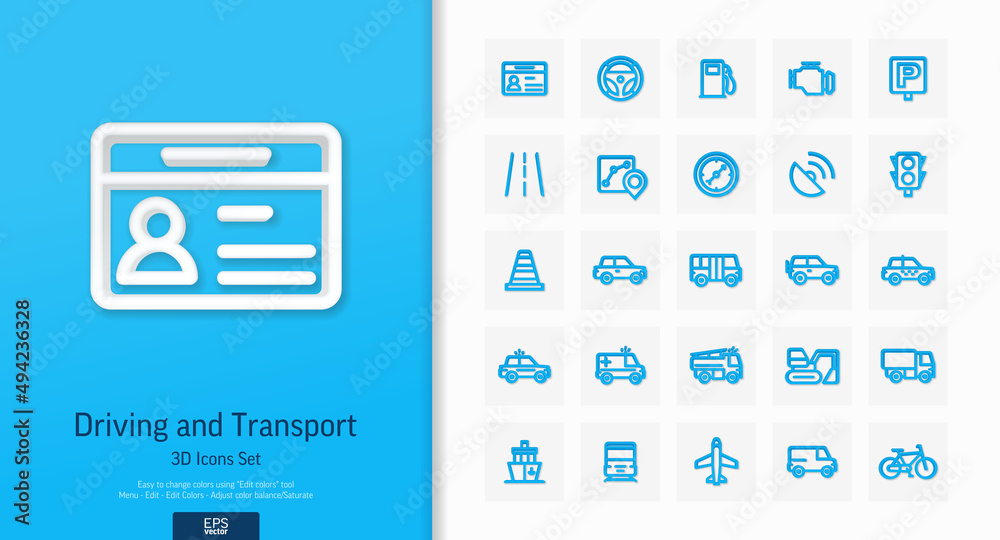 Vector 3d realistic style icons set. Illustration with transport ...