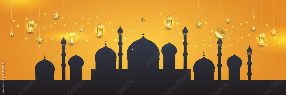 Stylish golden mosque design islamic banner background Stock Vector ...