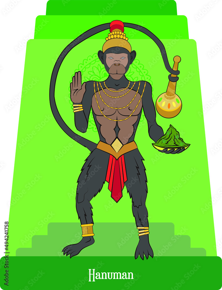 Isolated vector illustration of Hindú mythological god Hanuman, Stock ...