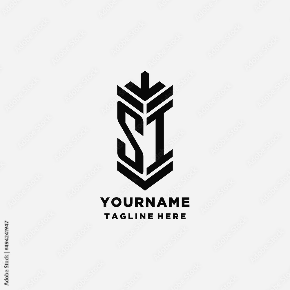 Initials SI shield logo design, creative monogram logo inspiration ...