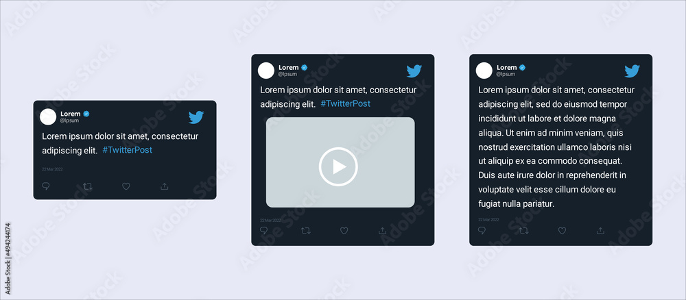Realistic Twitter posts templates collection. Isolated twitter tweet on ...