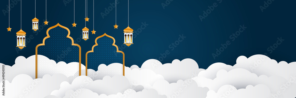 Stylish blue golden mosque design islamic banner background Stock ...
